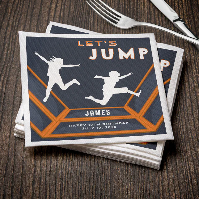 Trampoline Park Let's Jump Orange Birthday Party Napkins | Zazzle