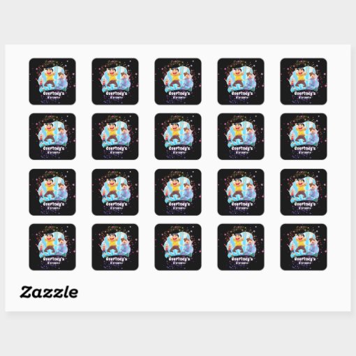Trampoline Party Kids Jump Birthday Favor Square Sticker | Zazzle