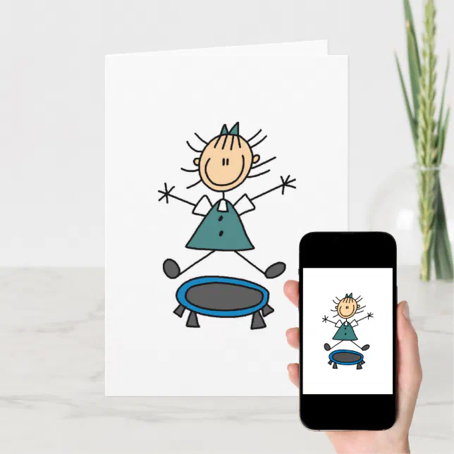 Trampoline Stick Figure Card | Zazzle