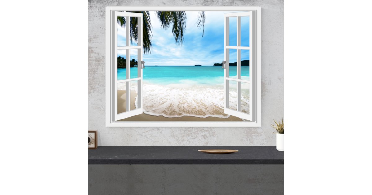 Tranquil 3D Sea And Beach Window View Poster | Zazzle
