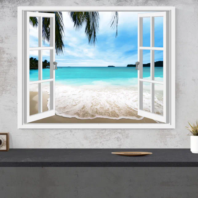 Tranquil 3D Sea And Beach Window View Poster | Zazzle