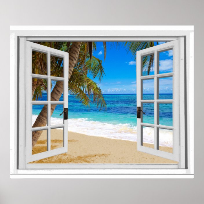 Tranquil Beach Ocean Fake Window View Poster | Zazzle.com