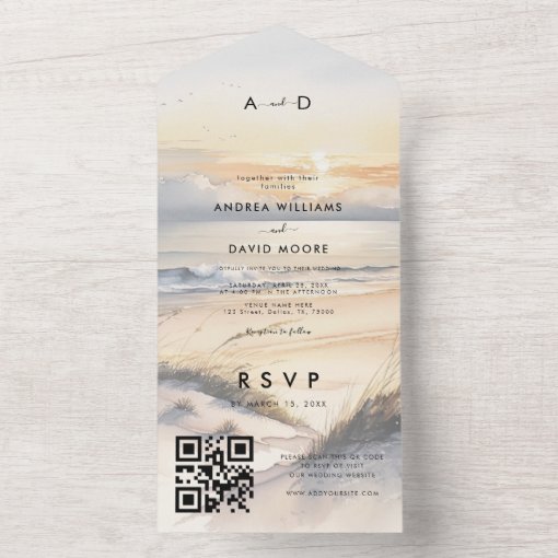 Tranquil Beach Sunset Boho Destination Wedding All In One Invitation ...