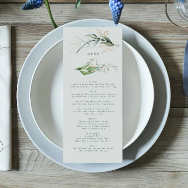 Tranquil Eucalyptus Elegant Green Breezy Sea Glass Menu | Zazzle