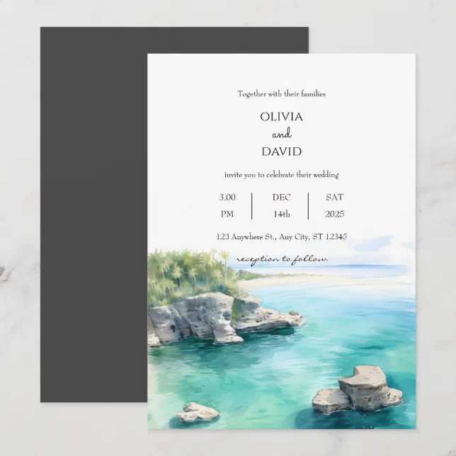 Tranquil Seaside Coastal Teal Water Lagoon Wedding Invitation | Zazzle