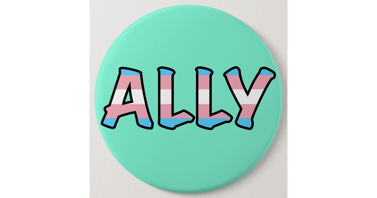 Trans Ally Hollow Letter | Mint Background Button | Zazzle