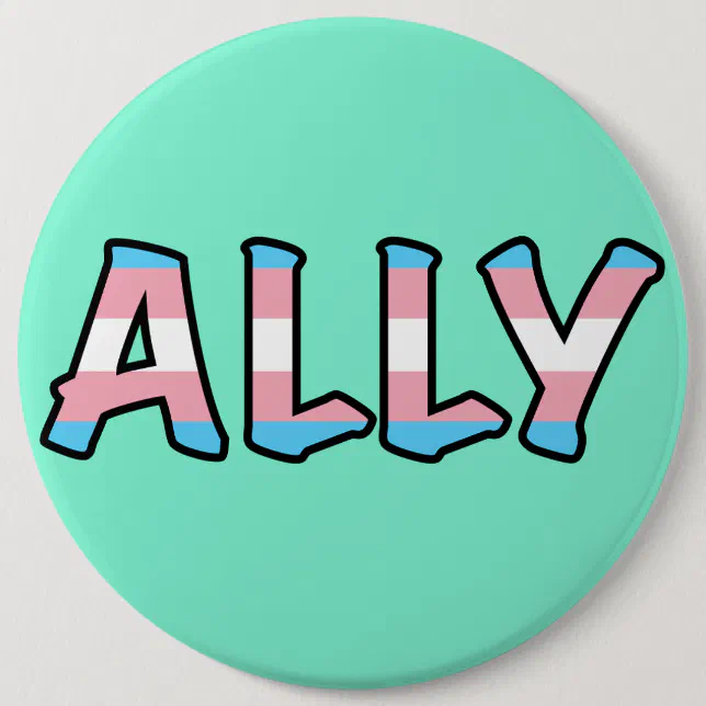 Trans Ally Hollow Letter | Mint Background Button | Zazzle