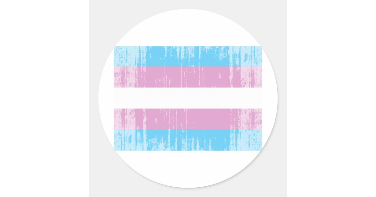 TRANS FLAG DISTRESSED CLASSIC ROUND STICKER | Zazzle