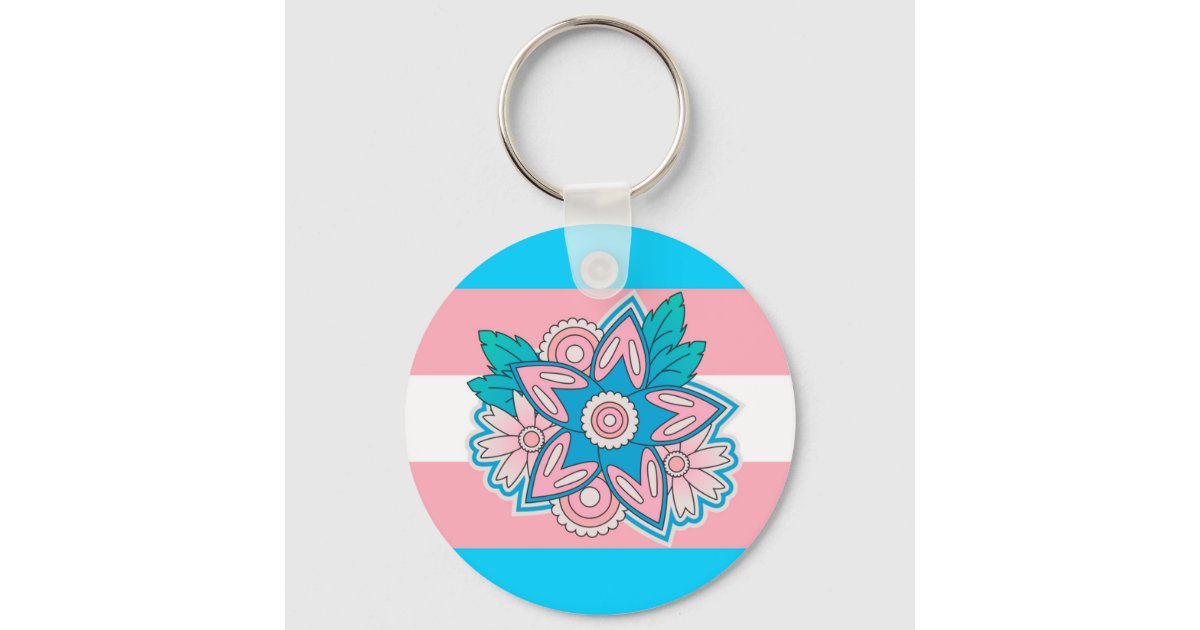 Trans pride flag flower keychain | Zazzle