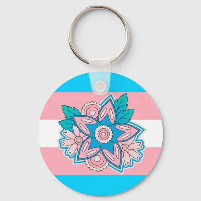 Trans pride flag flower keychain | Zazzle