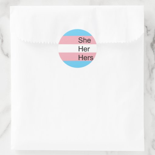 Trans Pronoun Stickers: She, Her, Hers Classic Round Sticker | Zazzle