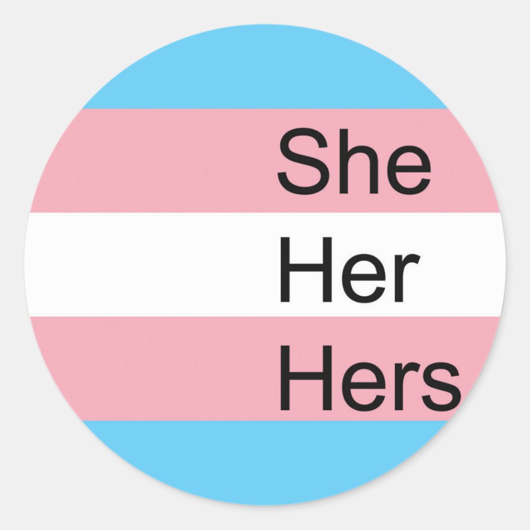 Trans Pronoun Stickers: She, Her, Hers Classic Round Sticker | Zazzle