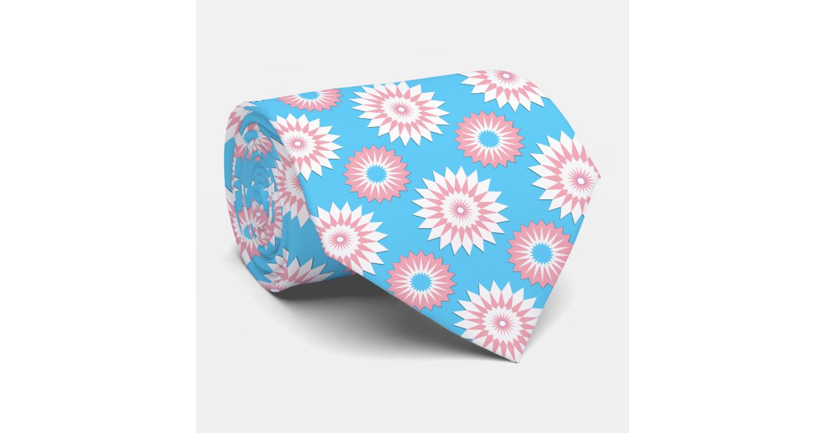 Transgender pride flag / blue flower pattern neck tie | Zazzle