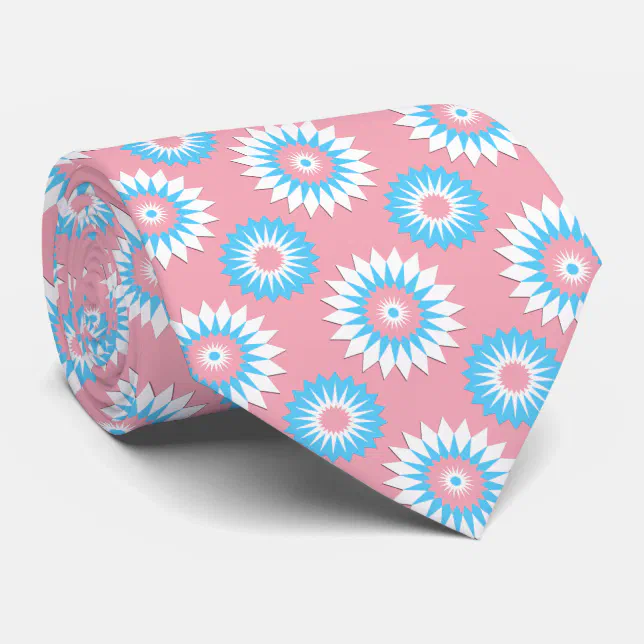 Transgender pride flag / pink flower pattern neck tie | Zazzle