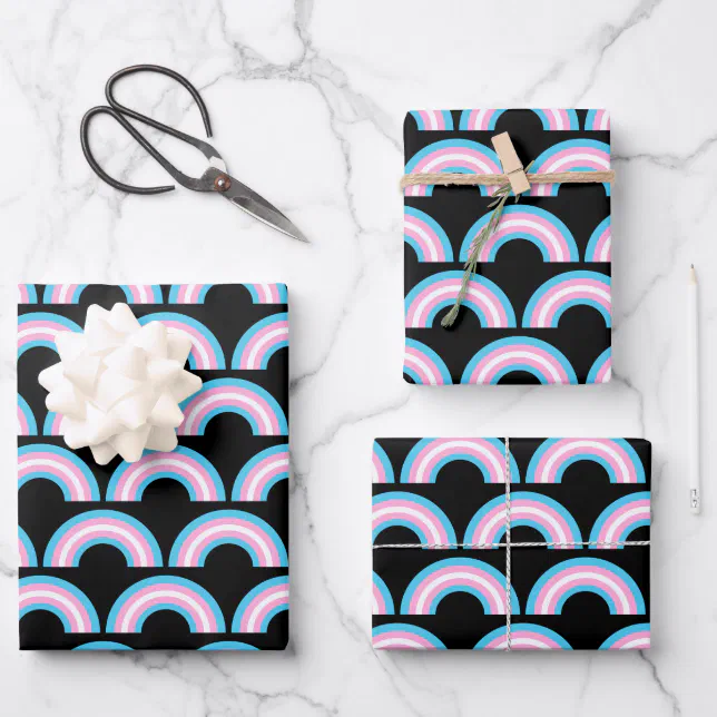 Transgender Pride Flag Rainbow Pattern Black Wrapping Paper Sheets | Zazzle