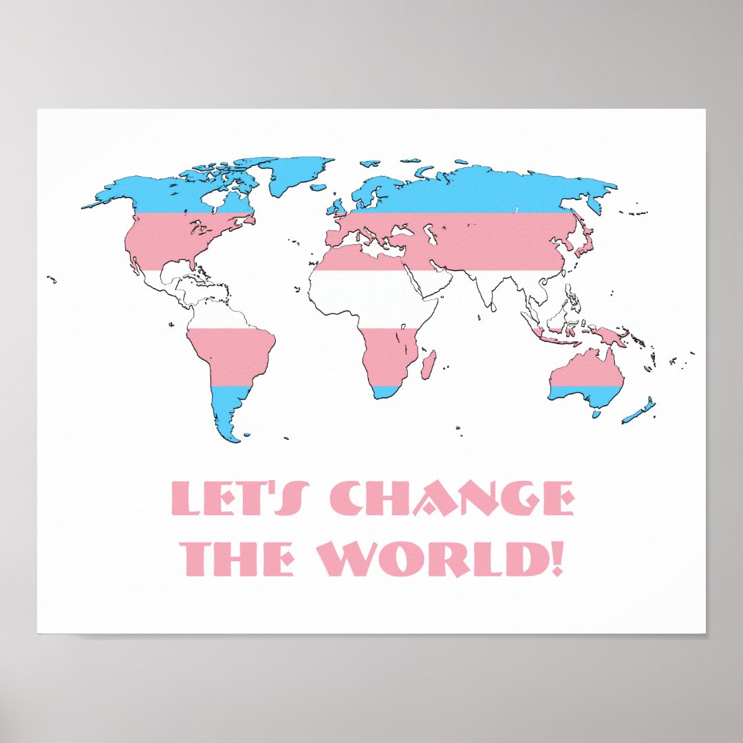 Transgender pride world map poster | Zazzle