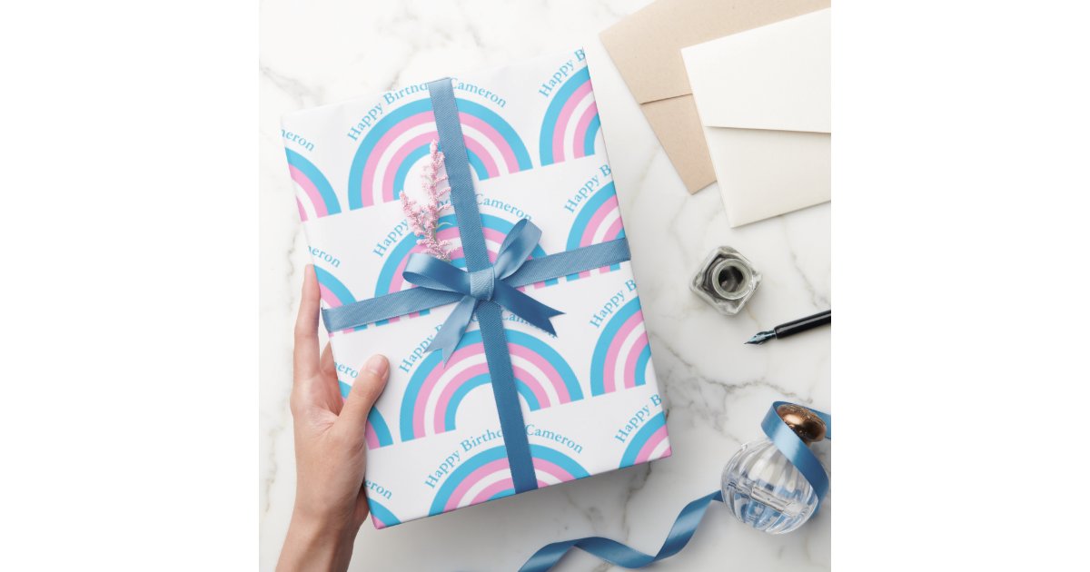 Transgender Rainbow Pride Flag Custom Birthday Wrapping Paper | Zazzle
