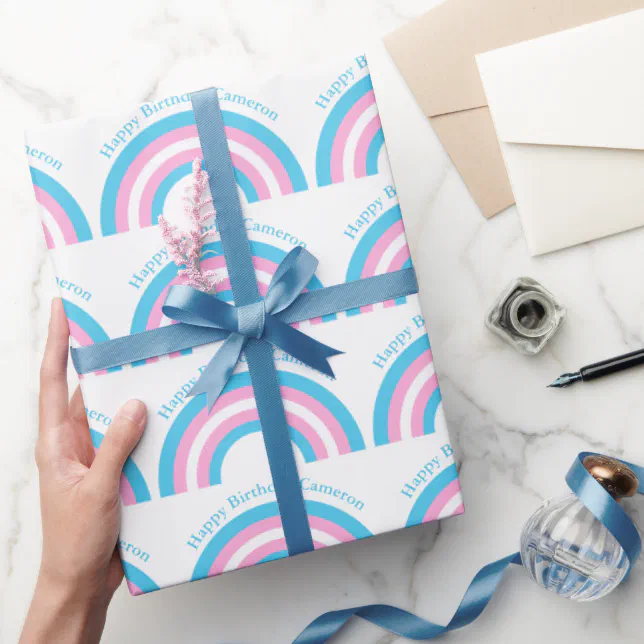 Transgender Rainbow Pride Flag Custom Birthday Wrapping Paper | Zazzle