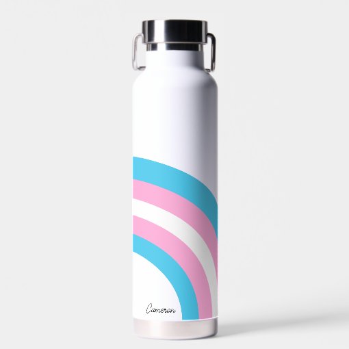 Transgender Rainbow Pride Flag Personalized Name Water Bottle | Zazzle