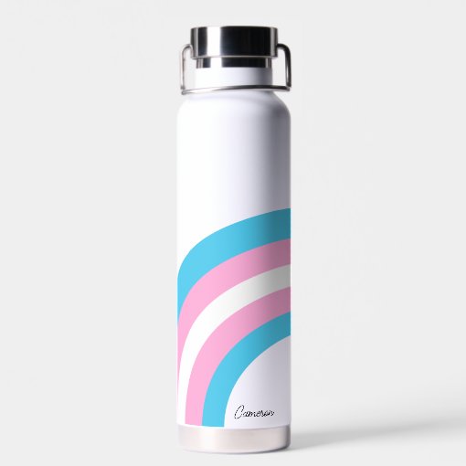 Transgender Rainbow Pride Flag Personalized Name Water Bottle | Zazzle