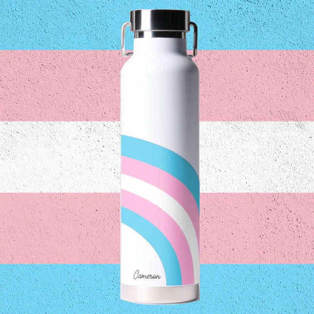 Transgender Rainbow Pride Flag Personalized Name Water Bottle | Zazzle