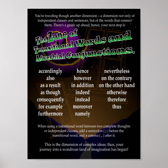 Transitional Words and Adverbial Conjunctions Poster | Zazzle
