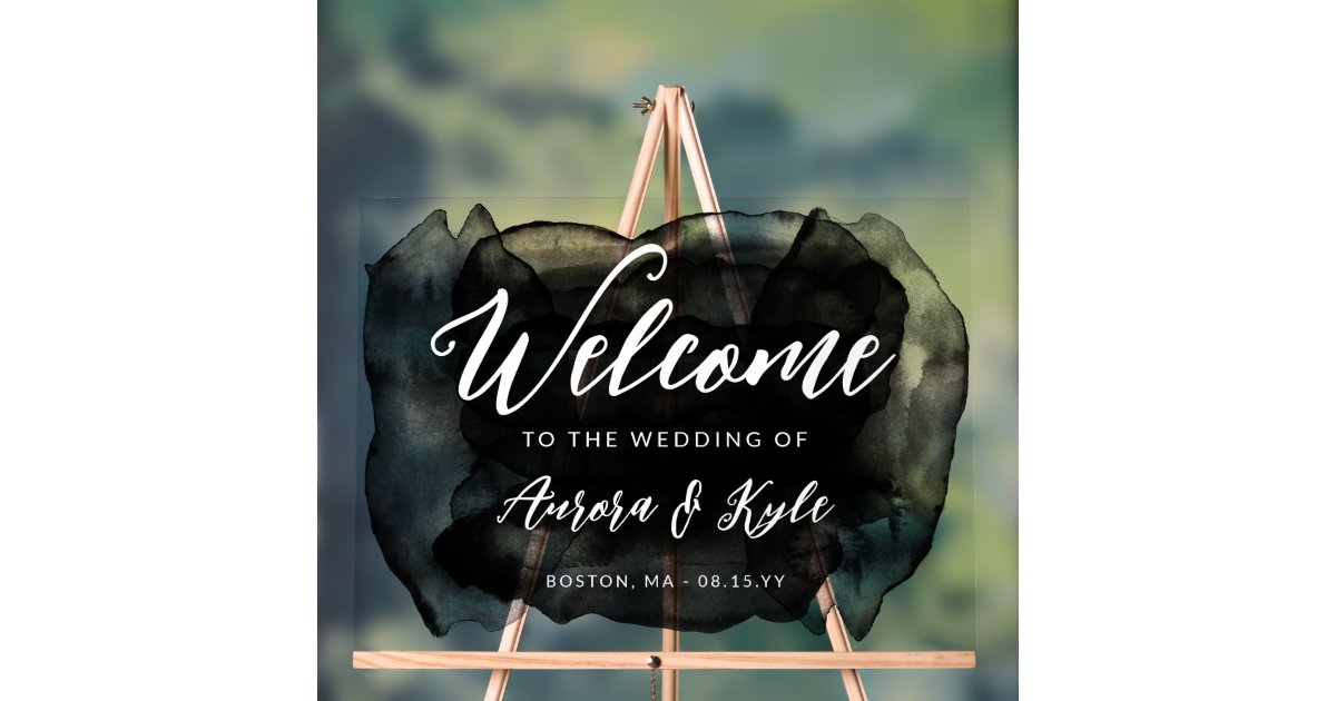 Translucent Black Watercolor Wedding Welcome Acrylic Sign | Zazzle
