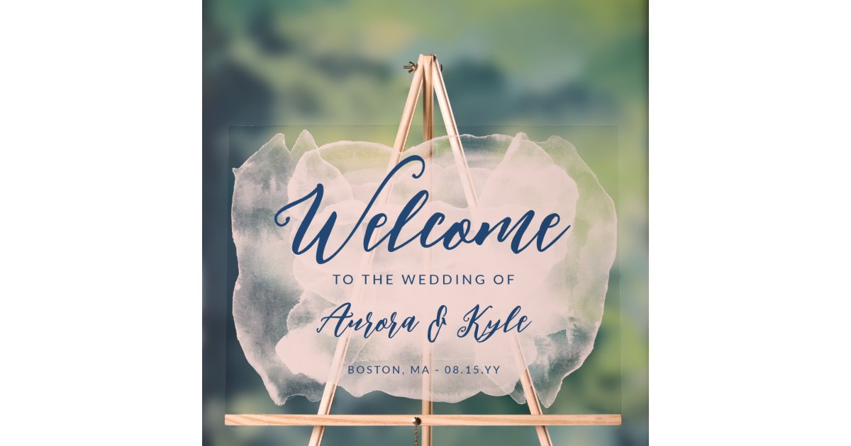 Translucent Blue Blush Watercolor Wedding Welcome Acrylic Sign | Zazzle