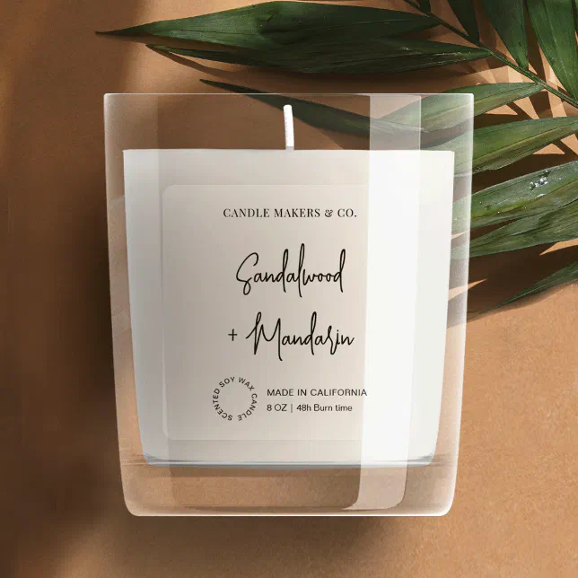 Translucent Modern Clear Candle Jar Square Label | Zazzle