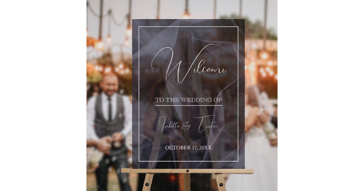 Translucent Tulle Black Wedding Welcome Acrylic Sign | Zazzle