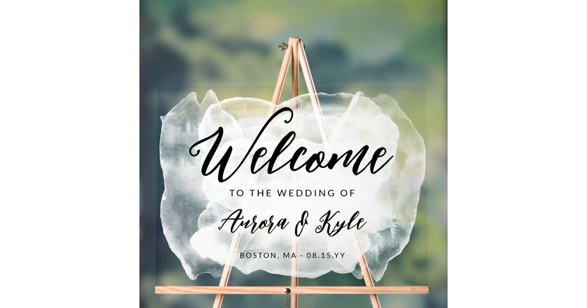 Translucent White Watercolor Wedding Welcome Acrylic Sign | Zazzle