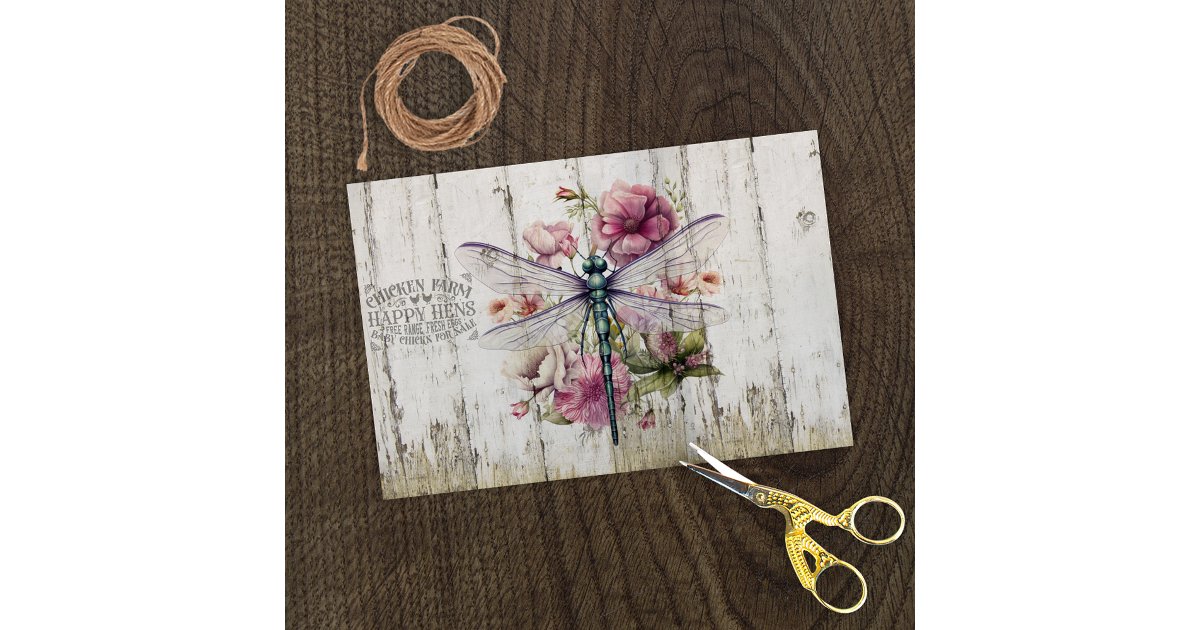 Translucent Wings Dragonfly Pink Flowers Tissue Paper | Zazzle