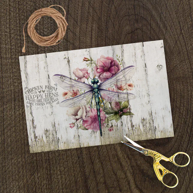 Translucent Wings Dragonfly Pink Flowers Tissue Paper | Zazzle