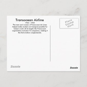 Transocean Airlines Postcard | Zazzle