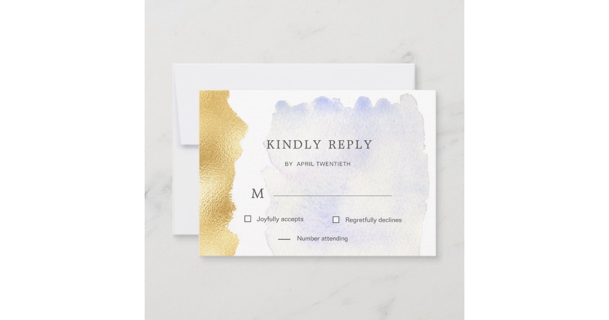 Transparent blue gold foil RSVP Response Card | Zazzle