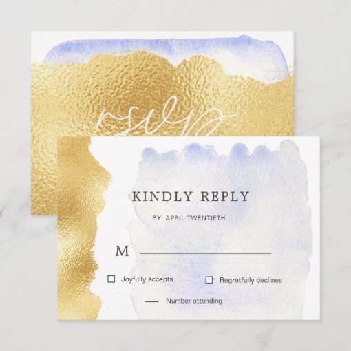 Transparent blue gold foil RSVP Response Card | Zazzle