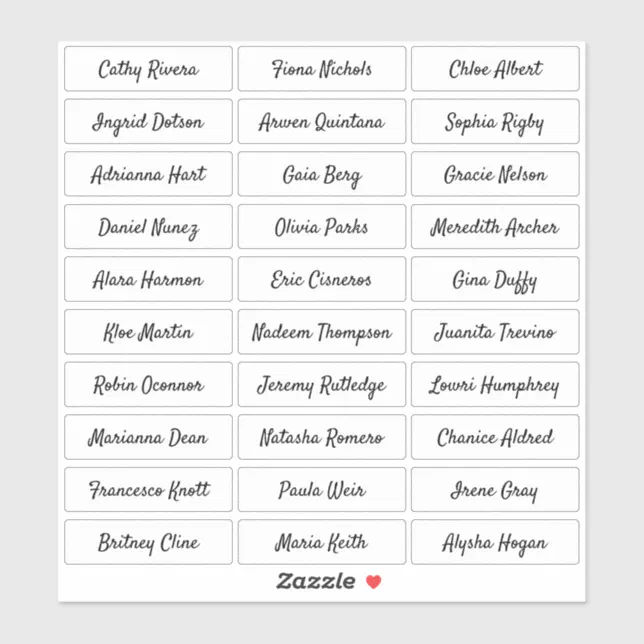 Transparent modern script guest names sticker | Zazzle