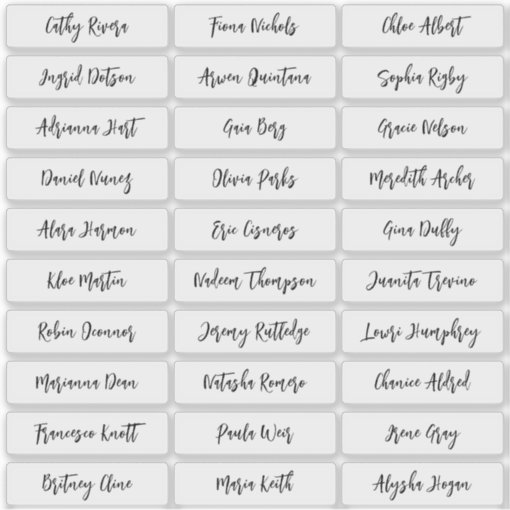 Transparent modern script guest names sticker | Zazzle