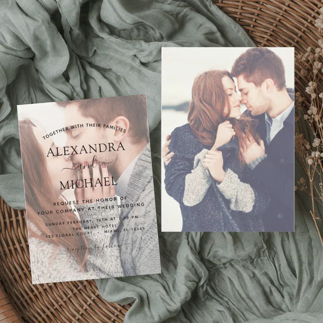 Transparent Photo Wedding and Typography Invitation | Zazzle