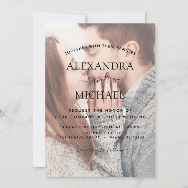 Transparent Photo Wedding and Typography Invitation | Zazzle