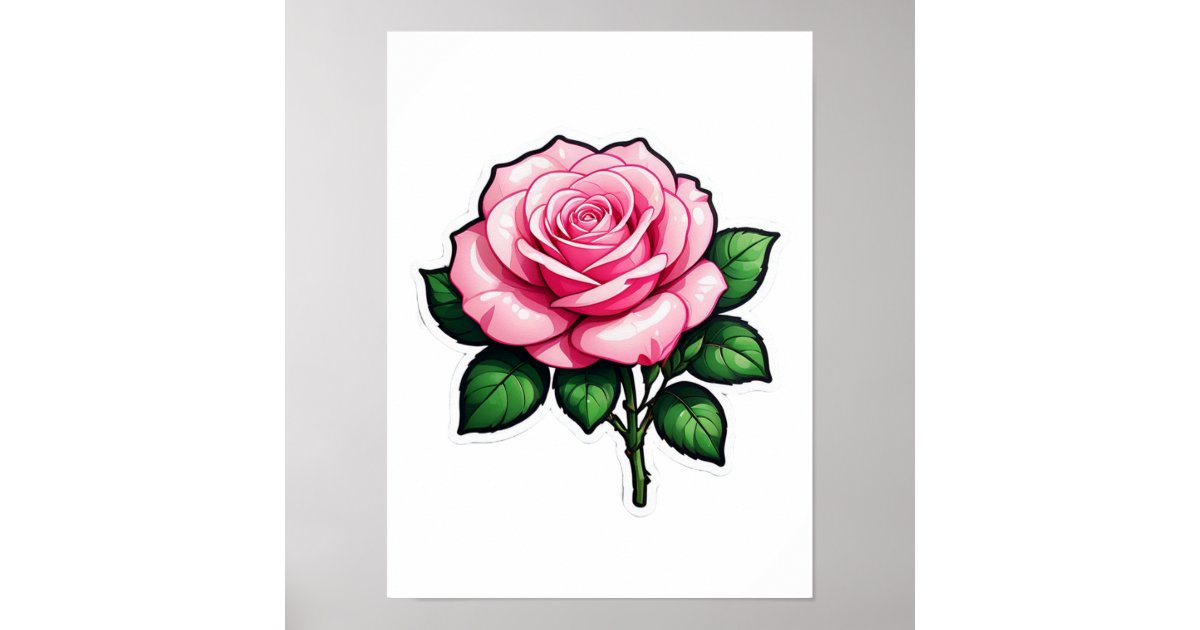 Transparent Pink Rose Flower Sticker Poster | Zazzle