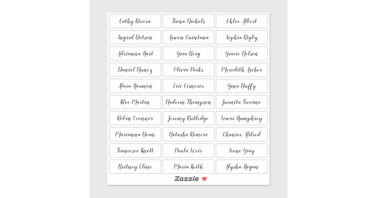 Transparent stylish script guest names sticker | Zazzle