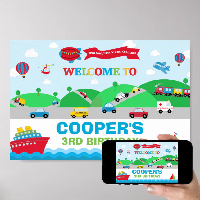 Transportation Birthday Backdrop Welcome Banner Poster | Zazzle