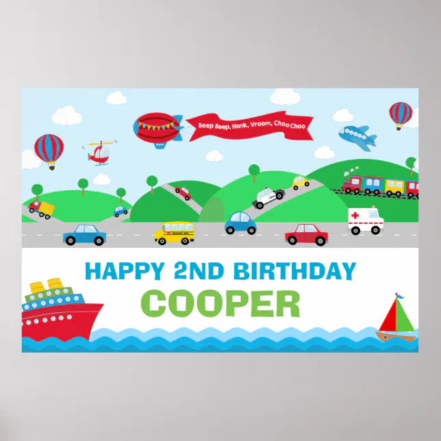 Transportation Birthday Boy Backdrop Large Banner Poster | Zazzle