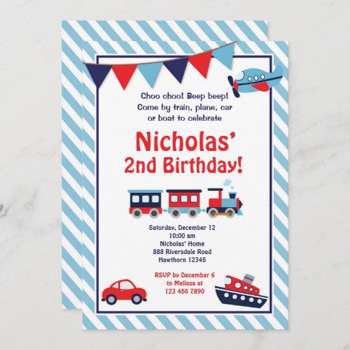 Transportation Birthday Invitation / Train Invite | Zazzle