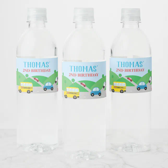 Transportation Birthday Party Water Bottle Labels | Zazzle