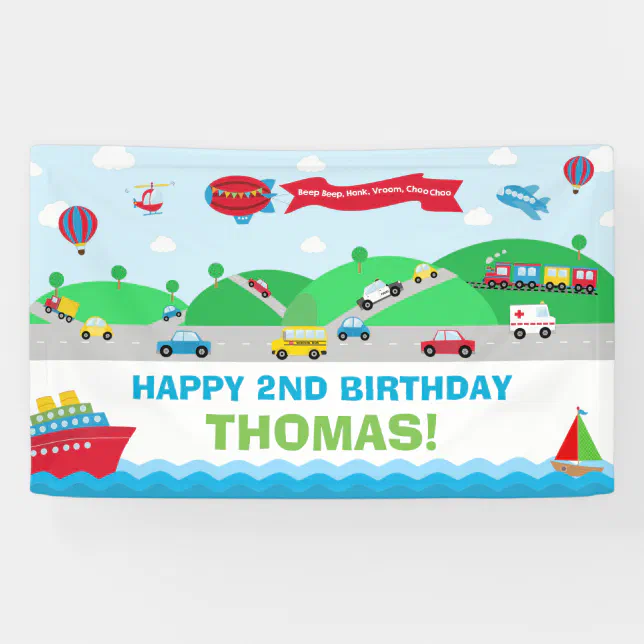 Transportation Birthday Party Welcome Backdrop Banner | Zazzle