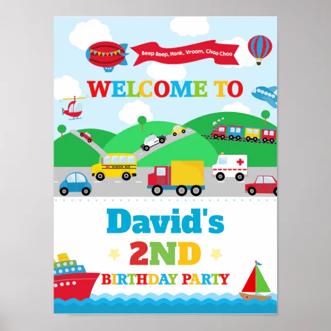 Transportation Birthday Party Welcome Sign Poster | Zazzle