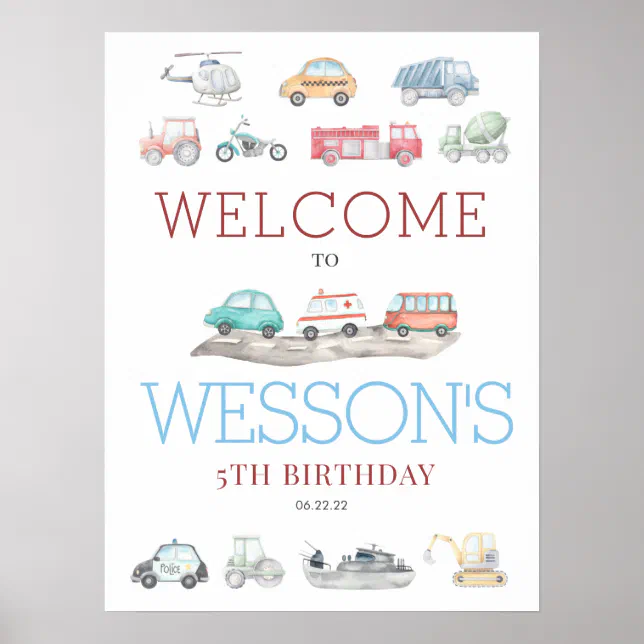 Transportation Birthday Welcome Sign | Zazzle