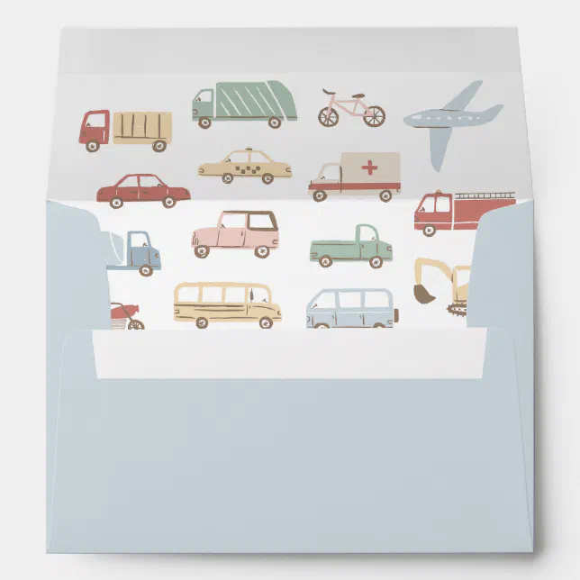 Transportation Cars and Trucks Boy Birthday Party Envelope | Zazzle